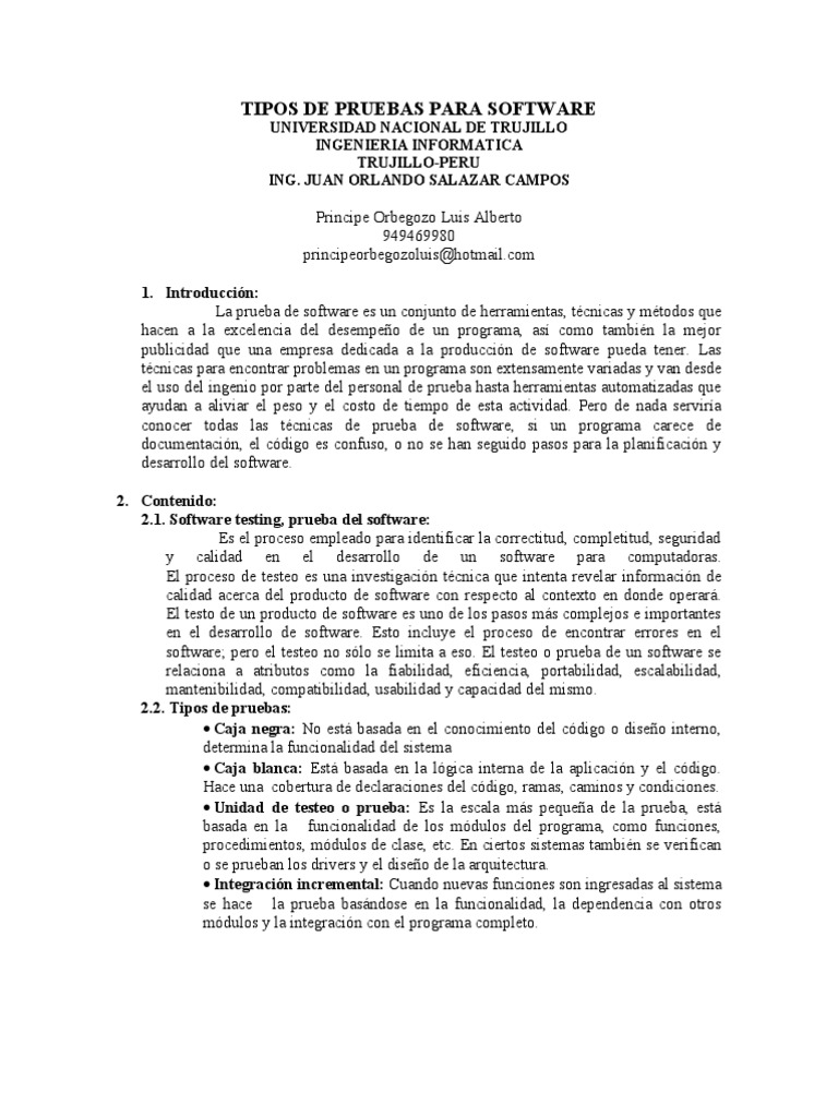 Tipos de Pruebas para Software | PDF | Pruebas de software | Software