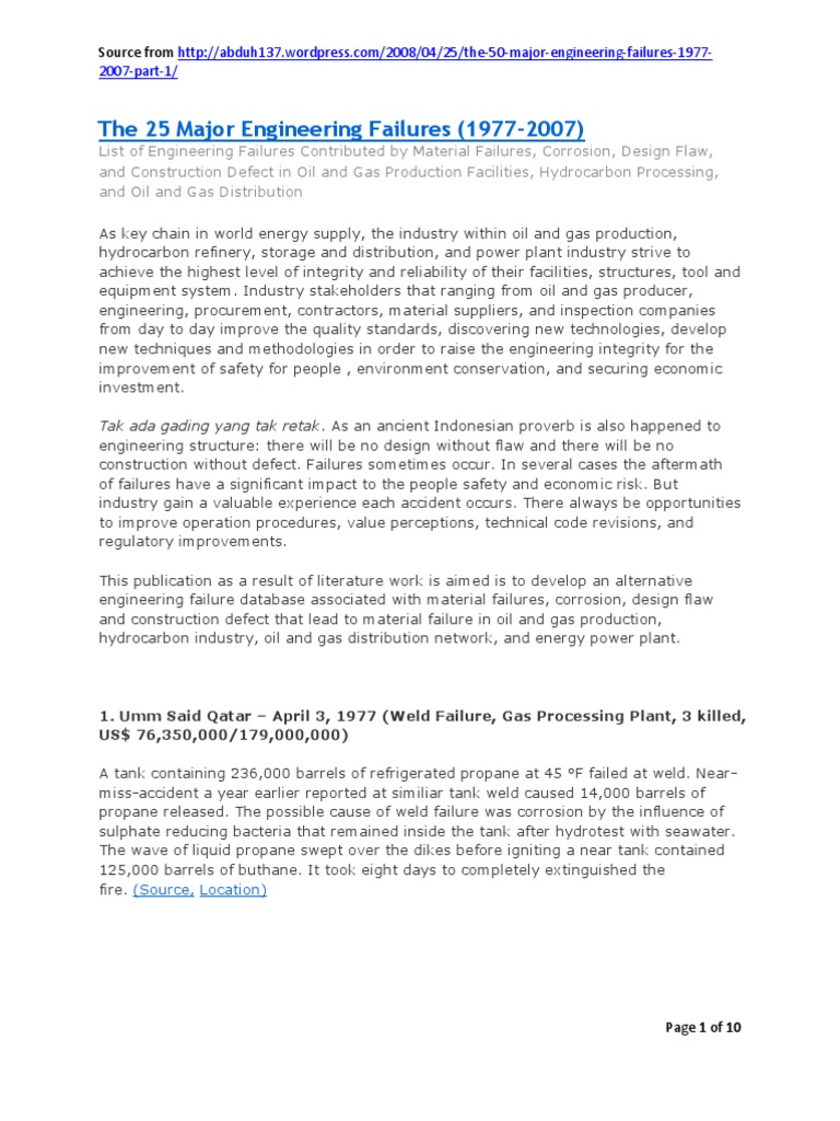 The 25 Major Engineering Failures | PDF | Oil Refinery | Pipeline Transport