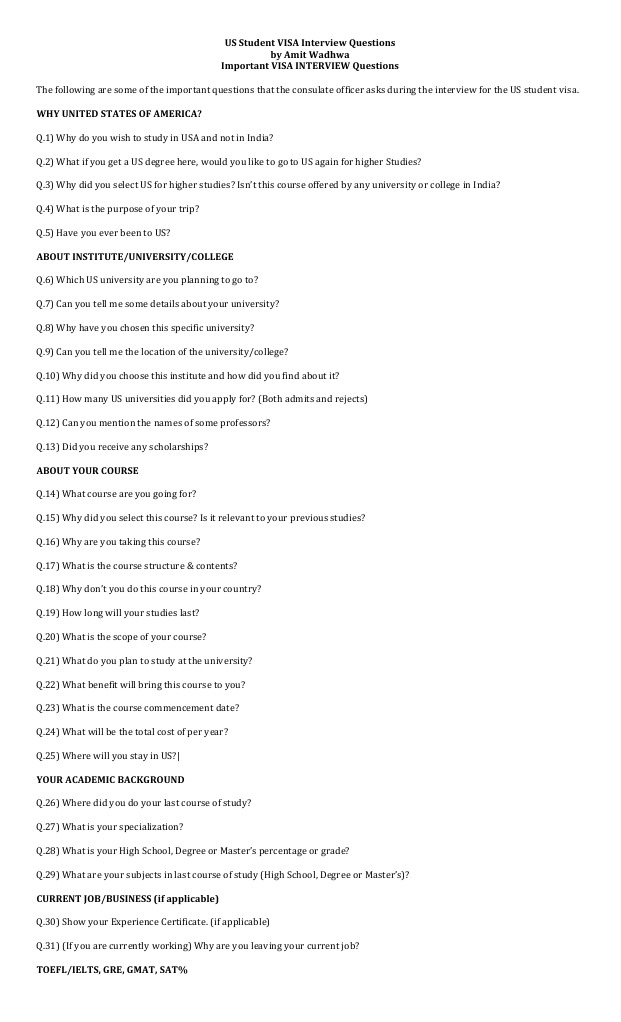 US Student Visa Interview Questions Guide | PDF | Master Of Science ...