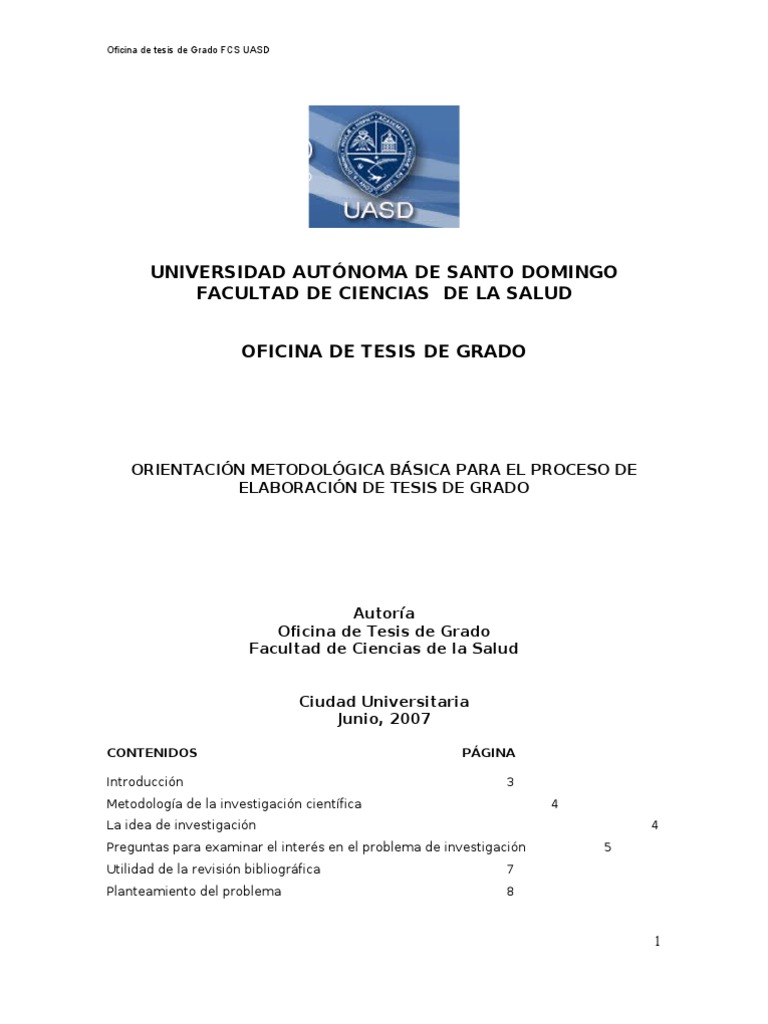 Metodología para Tesis de Grado FCS UASD | PDF | Estadísticas | Hipótesis