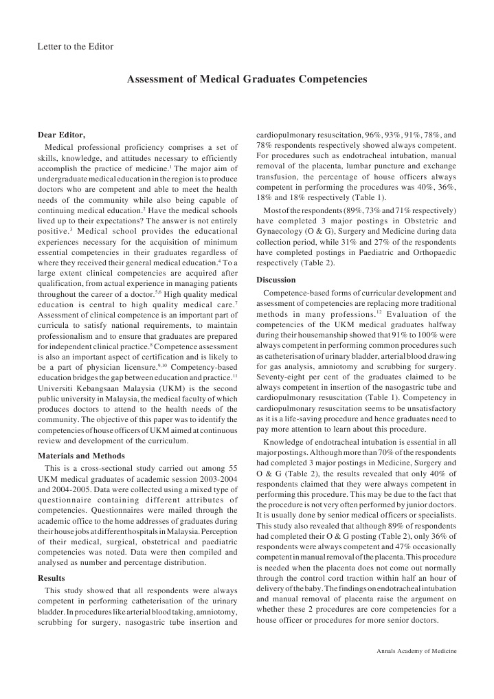 Assessment of Medical Graduates Competencies: Letter To The Editor ...