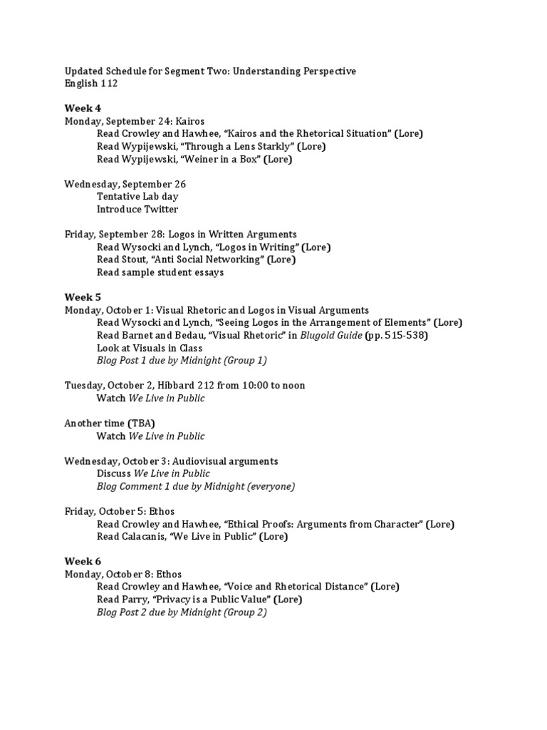 Updated Schedule For Segment Two | PDF | Television Series ...