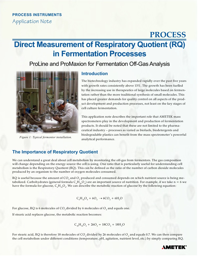 Process Direct Measurement of Respiratory Quotient (RQ) in Fermentation ...