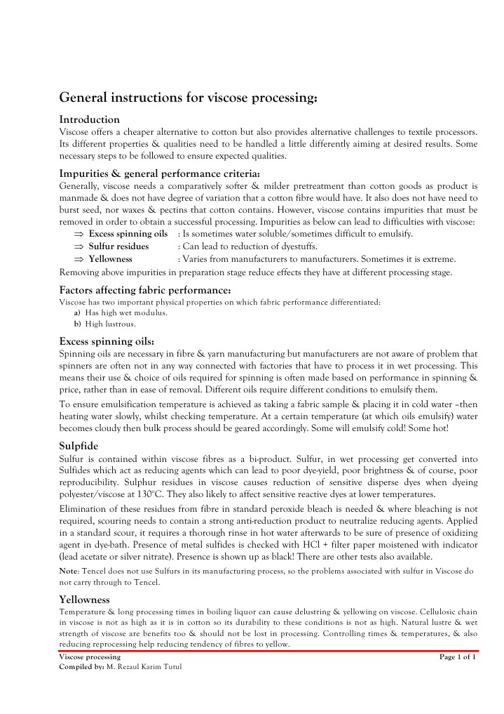 Viscose Processing Guidelines and Challenges | PDF