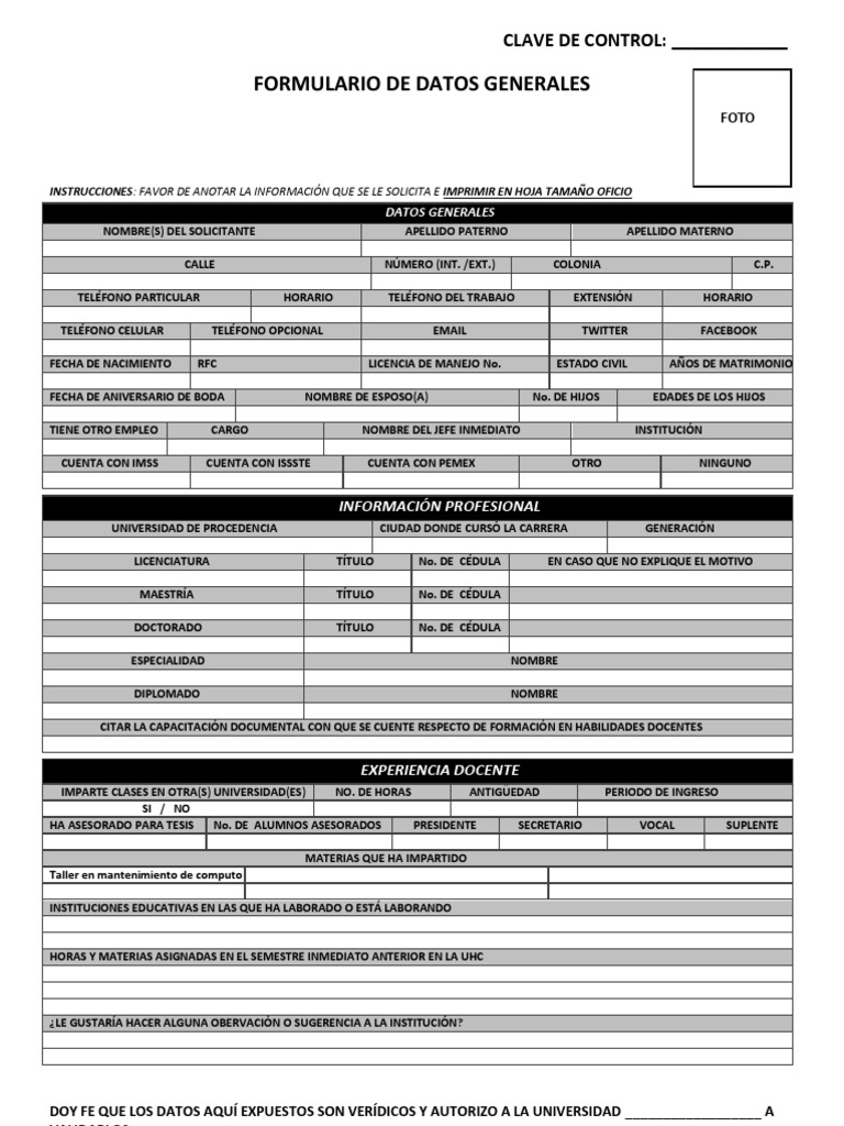 Formulario Datos Generales | PDF