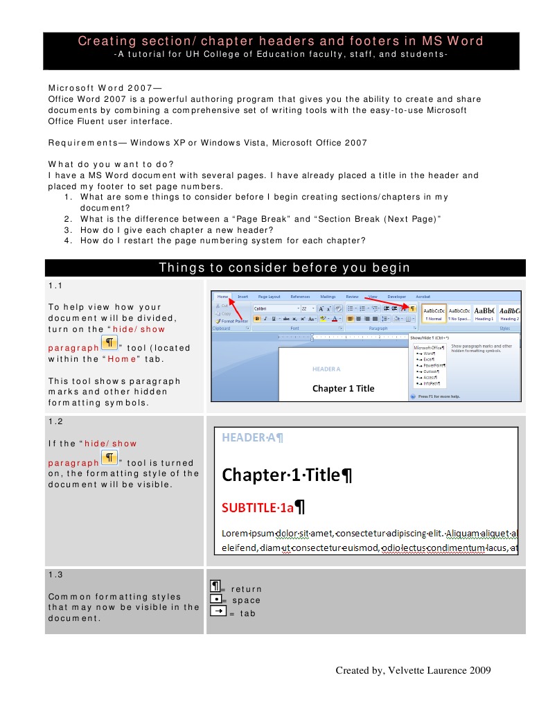 Creating Chapter Headers in MS Word | PDF