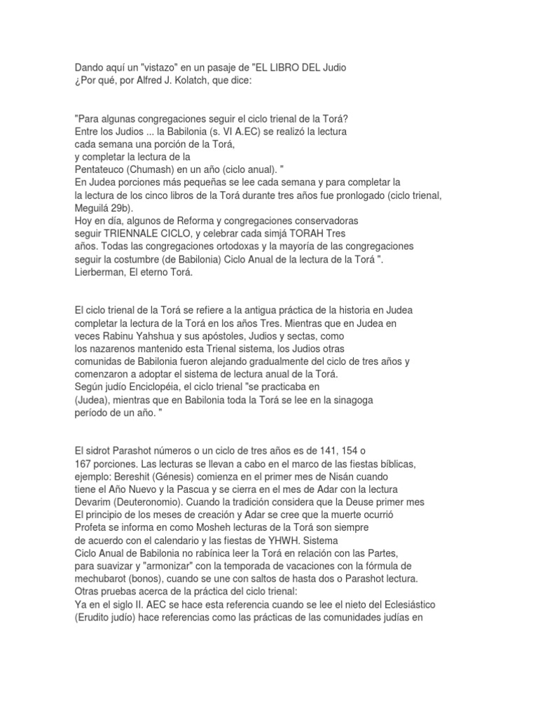 Ciclo Trienal de Lectura de la Torá | PDF | Tora | Libro del Génesis
