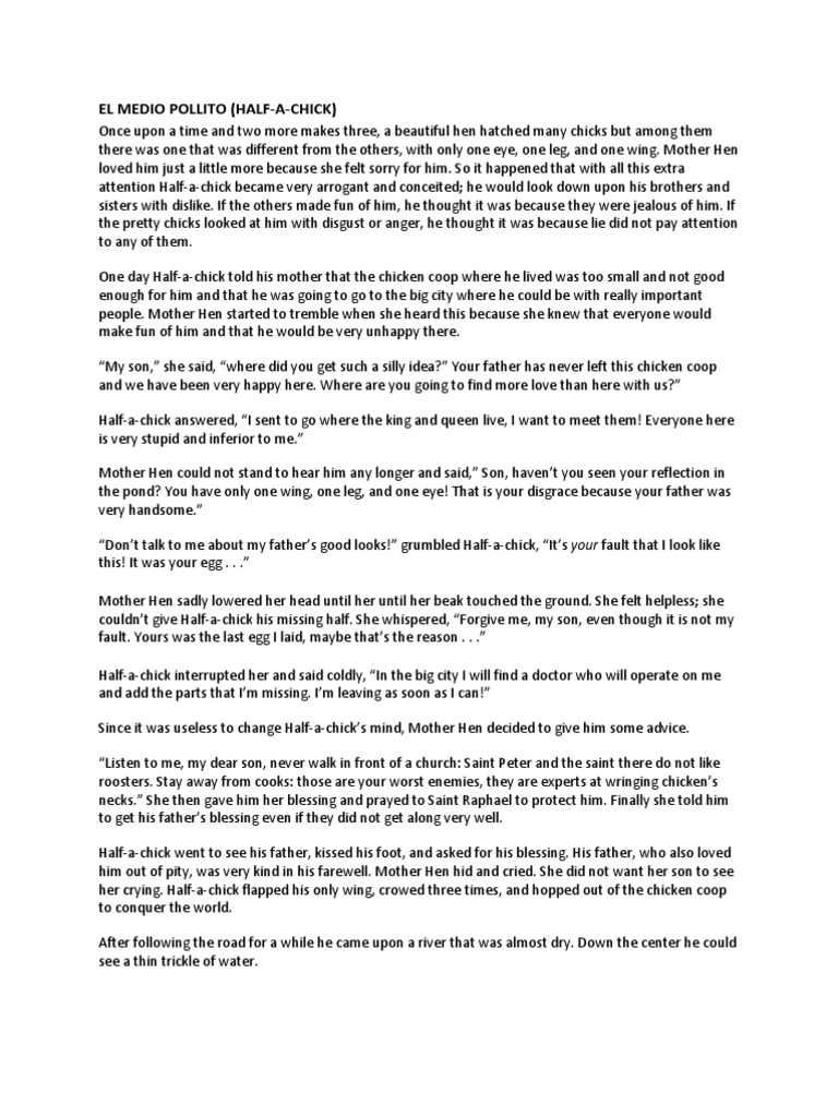 El Medio Pollito, Half A Chick | PDF | Chicken
