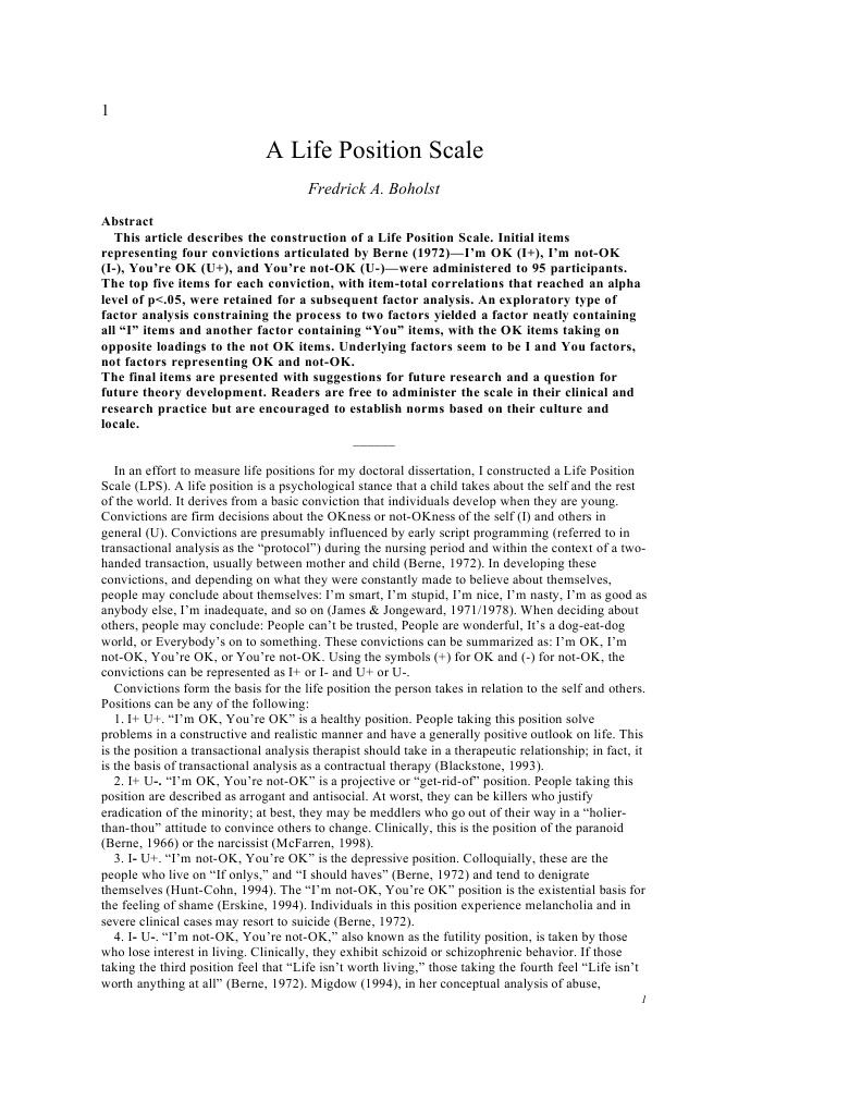 A Life Position Scale PDF | PDF | Factor Analysis | Psychology