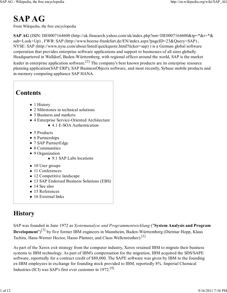 SAP AG - Wikipedia, The Free Encyclopedia | Sap Se | Oracle Corporation