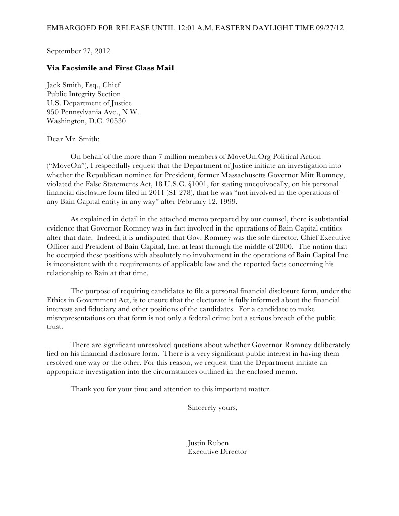Via Facsimile and First Class Mail | PDF | Mitt Romney | American ...