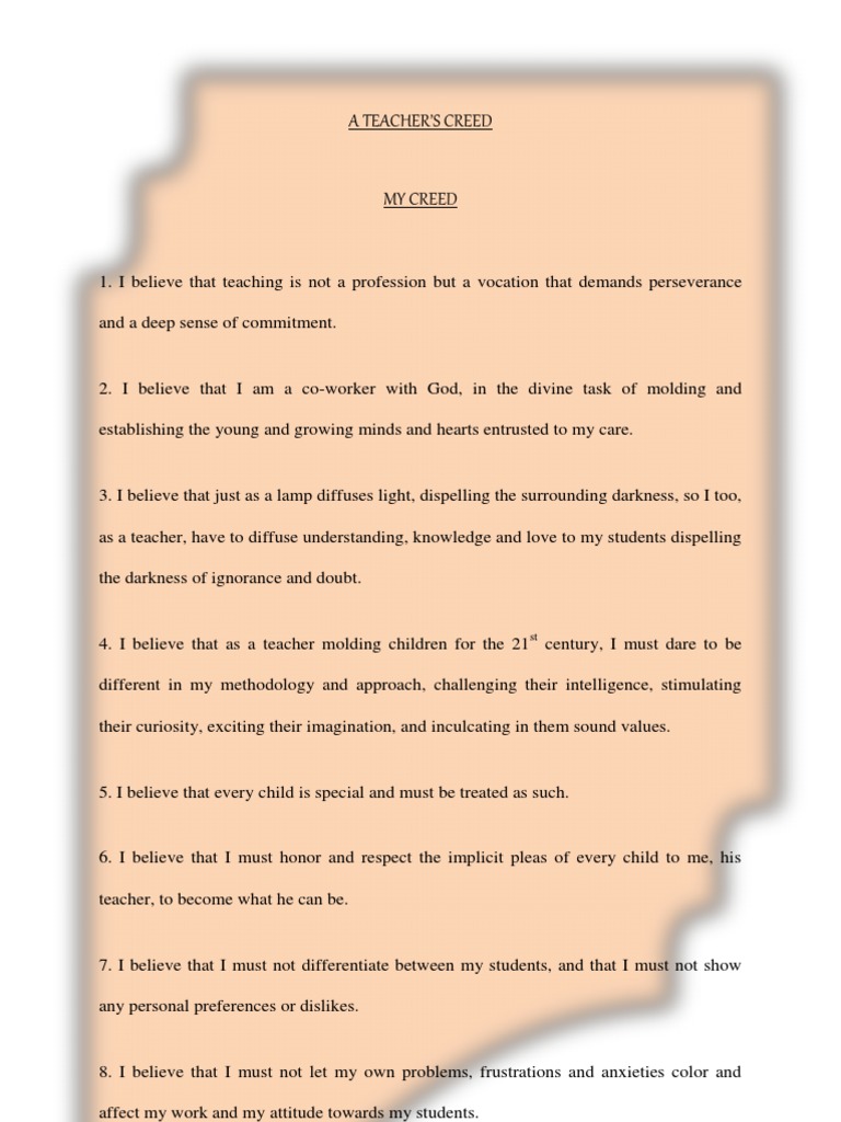 A Teacher's Creed and Prayer for Guidance | PDF | Religious Behaviour ...