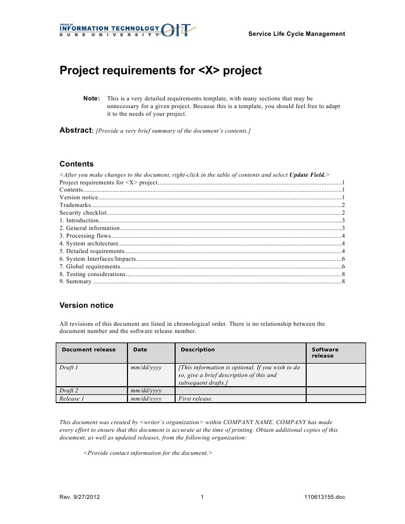 Project Requirements For Project: Service Life Cycle Management | PDF ...