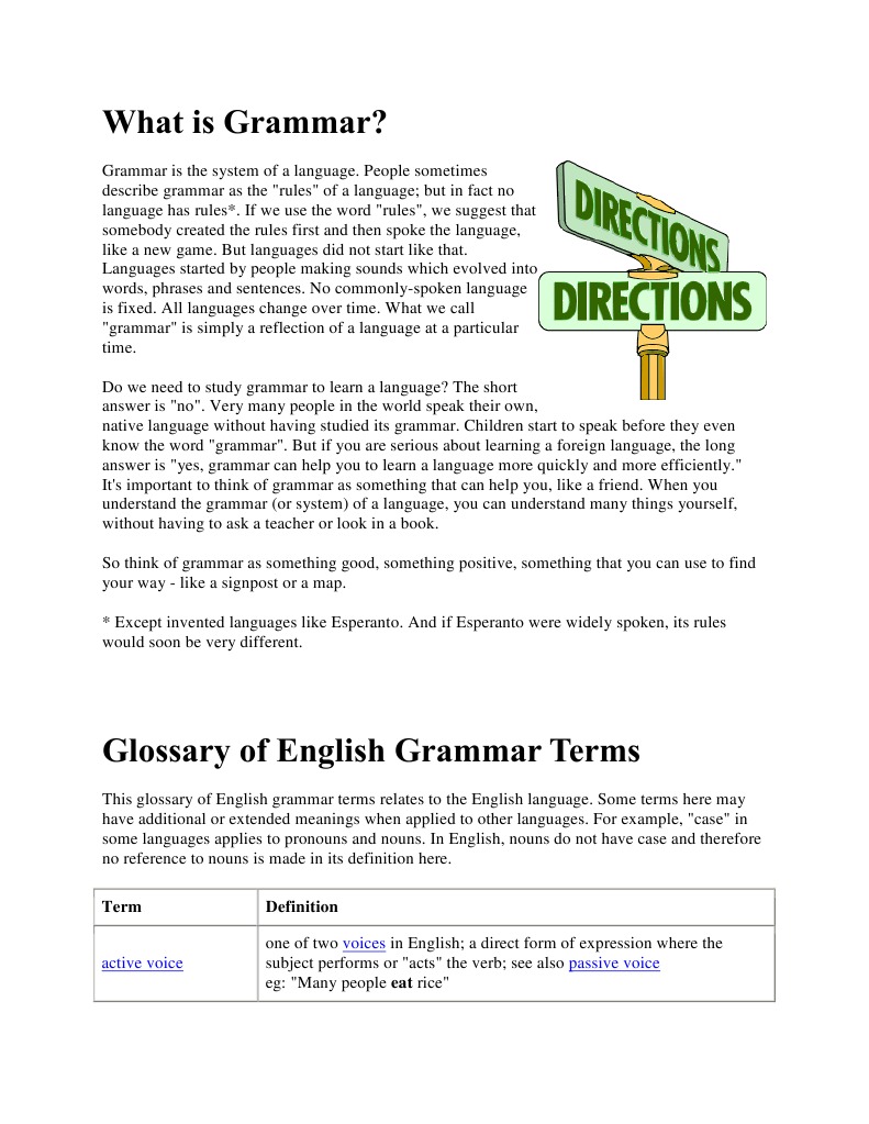 Glossary of English Grammar Terms | PDF | Part Of Speech | Verb