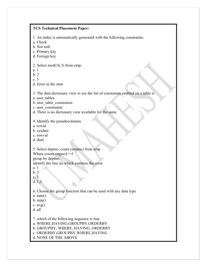TCS Technical Placement Paper Questions | PDF