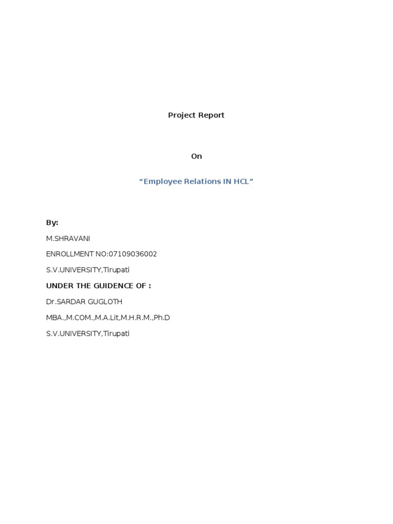 Project Report: "Employee Relations IN HCL" | PDF | Employment | Human ...