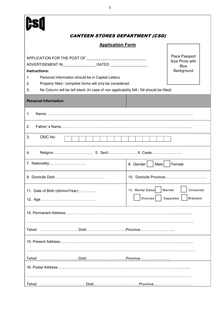 Canteen Stores Department (CSD) Application Form: Instructions | PDF ...