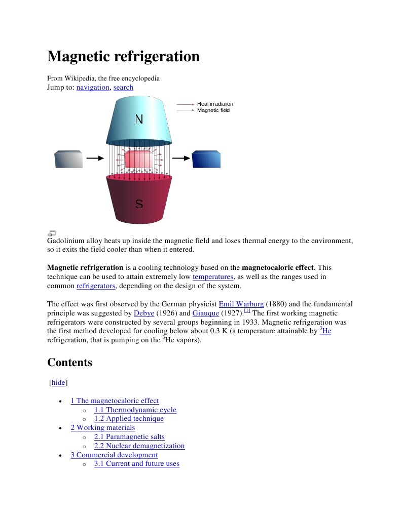 Magnetic Refrigeration: From Wikipedia, The Free Encyclopedia | PDF ...