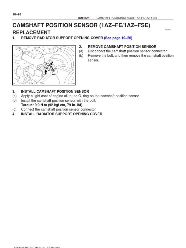 Camshaft Position Sensor (1Az-Fe/1Az-Fse) : Replacement | Download Free ...