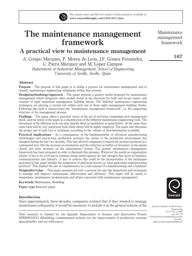 The Maintenance Management Framework | PDF | Risk | Reliability Engineering