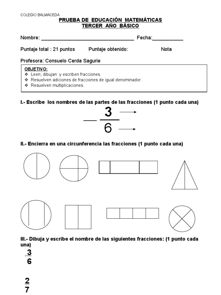3 Prueba de Fracciones | PDF