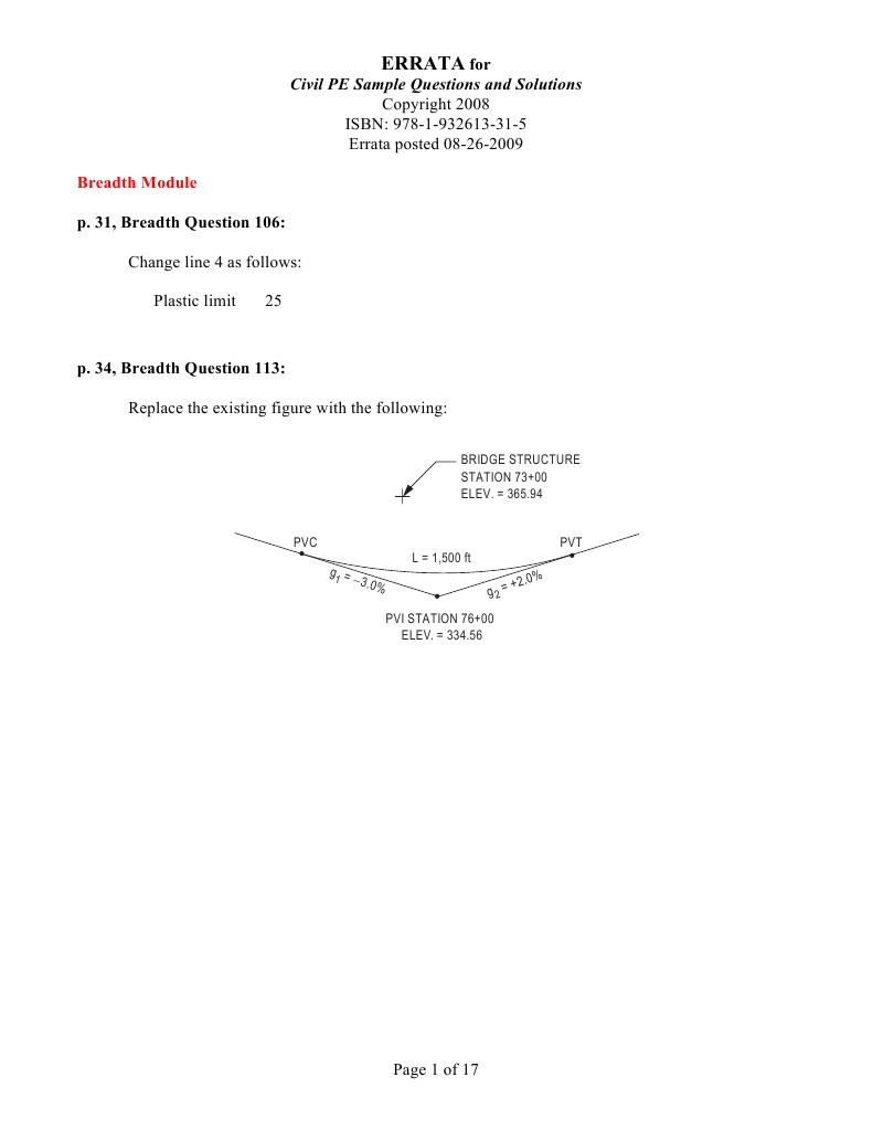 ERRATA For Civil PE Sample Questions and Solutions | PDF | Geotechnical ...