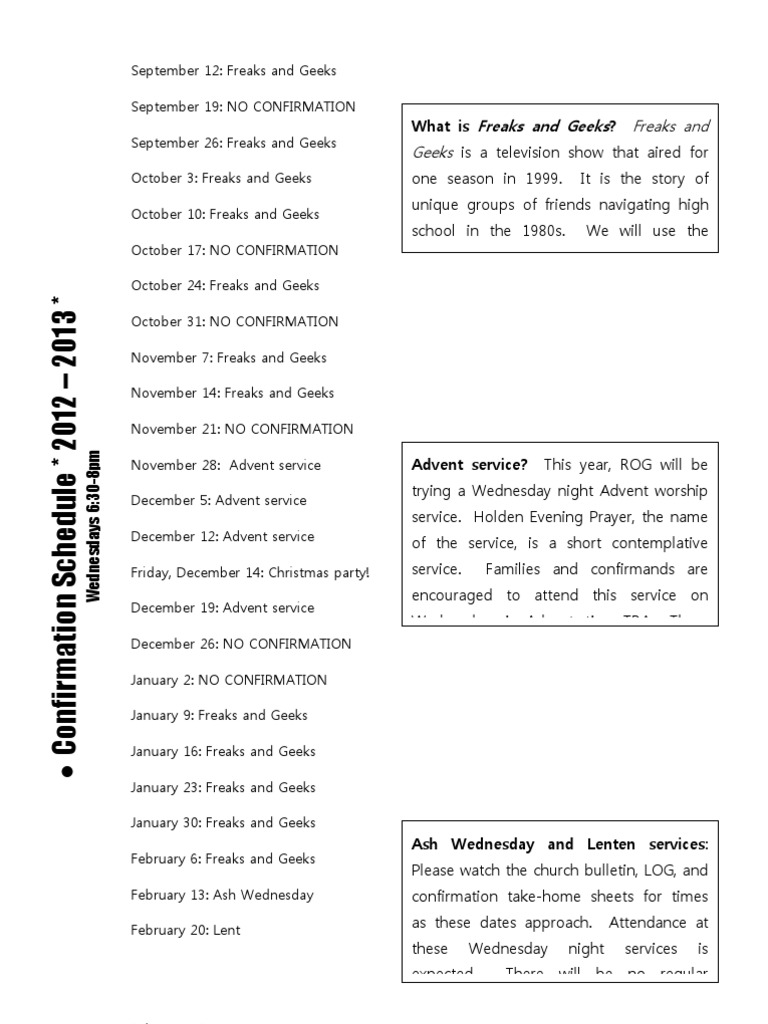 Confirmation Schedule '12 - '13 | PDF