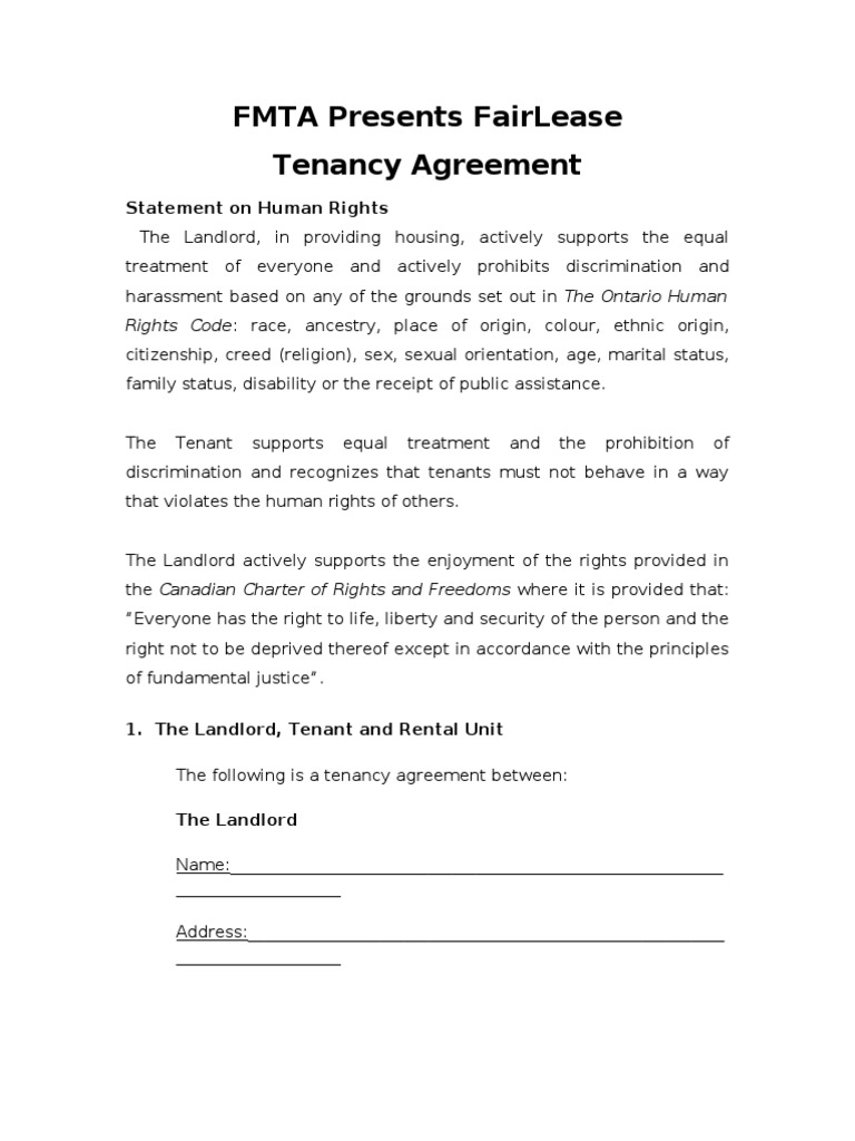 Fair Lease Agreement | Leasehold Estate | Landlord