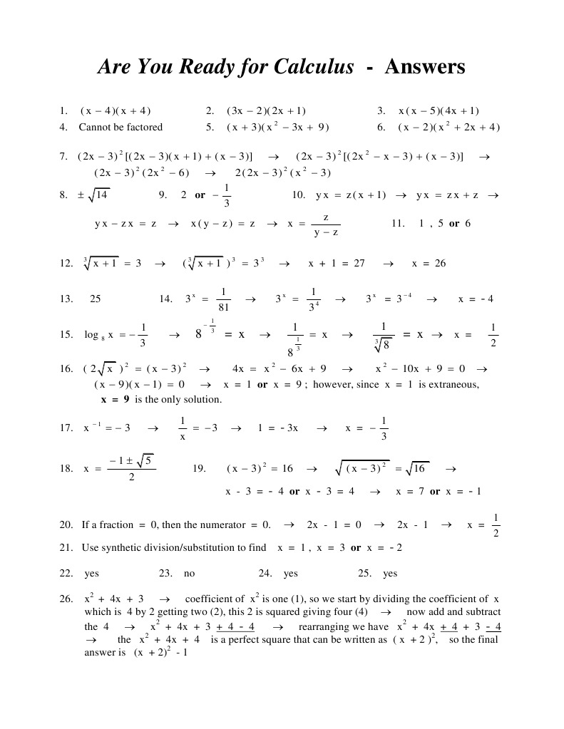 Answers Are You Ready For Calculus | PDF | Area | Volume