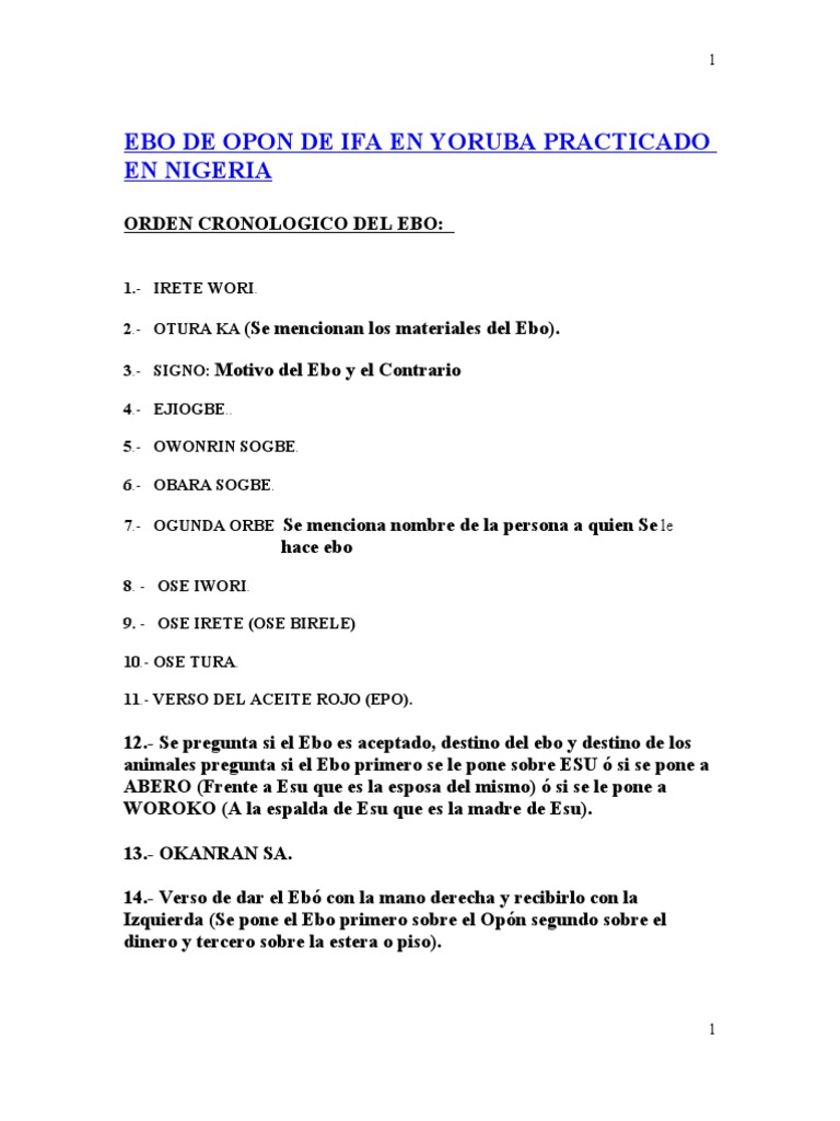 Ebo de Opon de Ifa en Yoruba Practicado en Nigeria | PDF | Religión ...