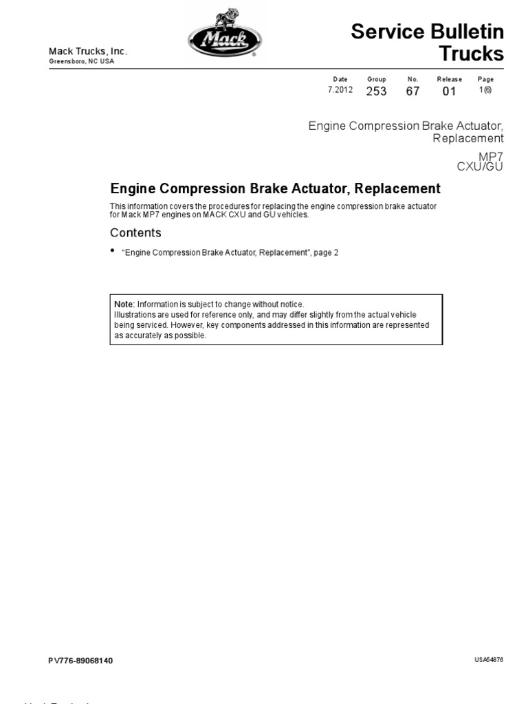 Replacement Procedures for the Engine Compression Brake Actuator on ...
