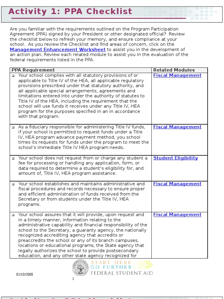 Activity 1: PPA Checklist: Management Enhancement Worksheet | PDF ...