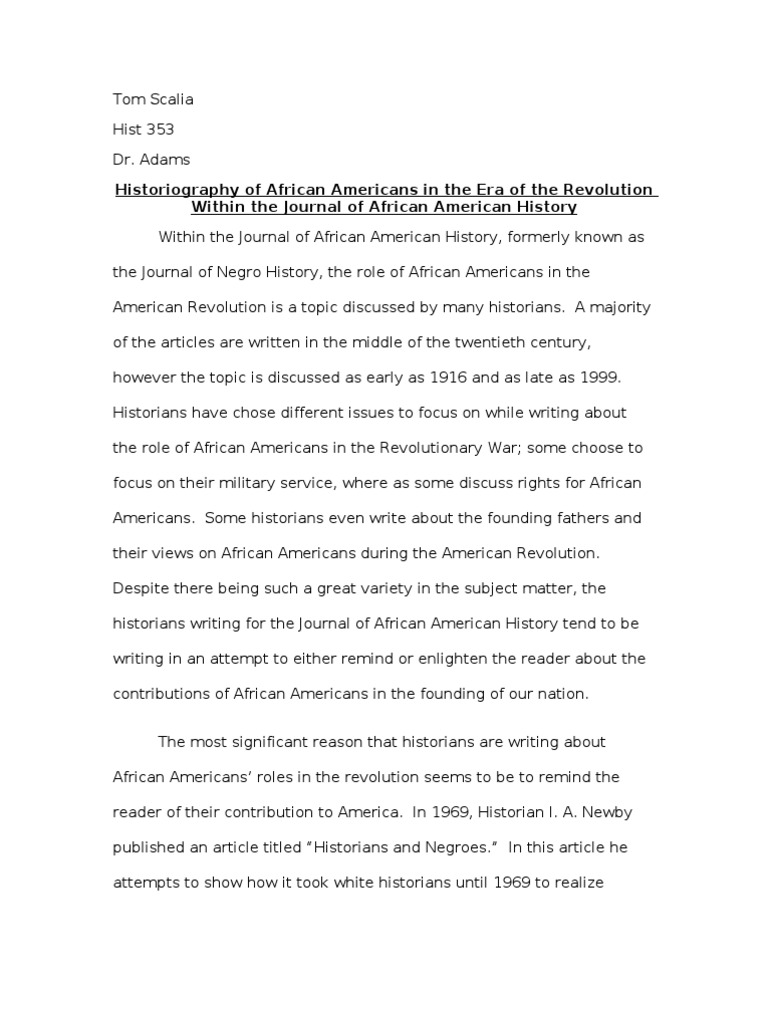 Historiography of African Americans in The Era of The Revolution Within ...