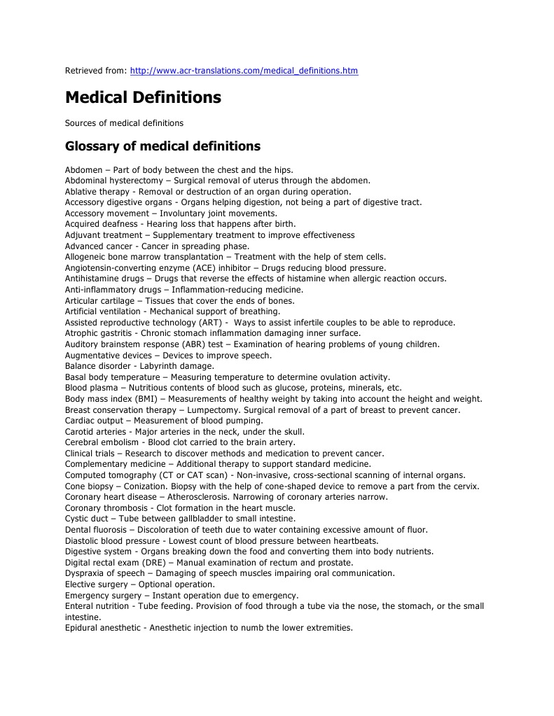 Medical Definitions | PDF | Gastrointestinal Tract | Blood