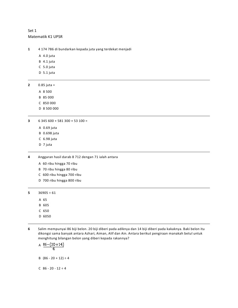 Model Upsr Math Pdf