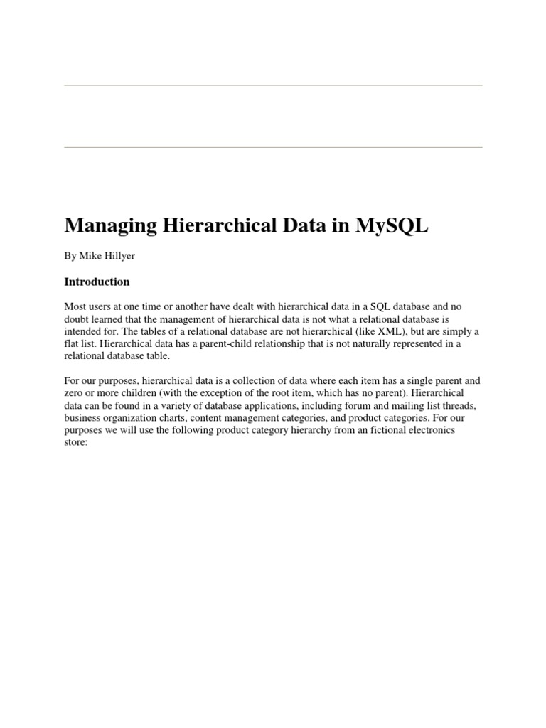 SQL For Hierarchical-Data | PDF | Databases | Data