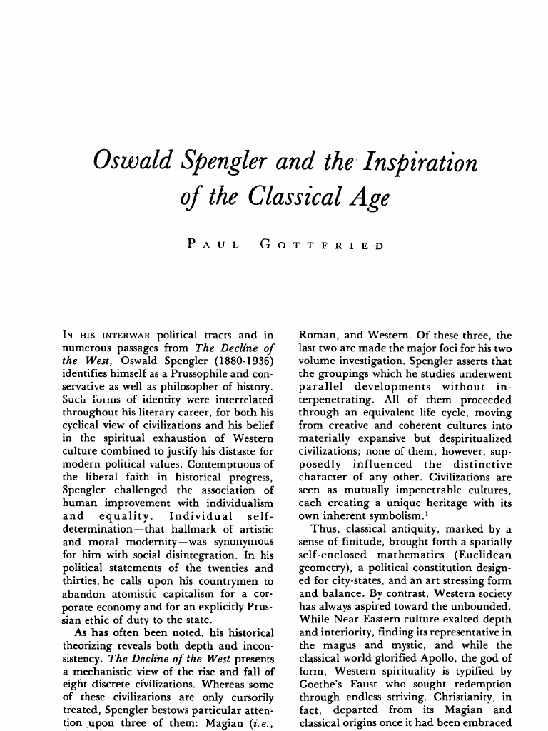 Oswald Spengler and The Inspiration of The Classical Age | PDF ...