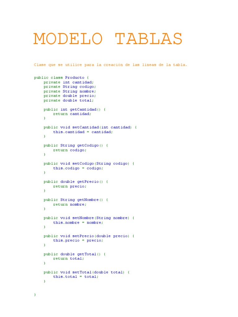 Modelo Tablas Java | PDF | Java (lenguaje de programación) | Programación de computadoras