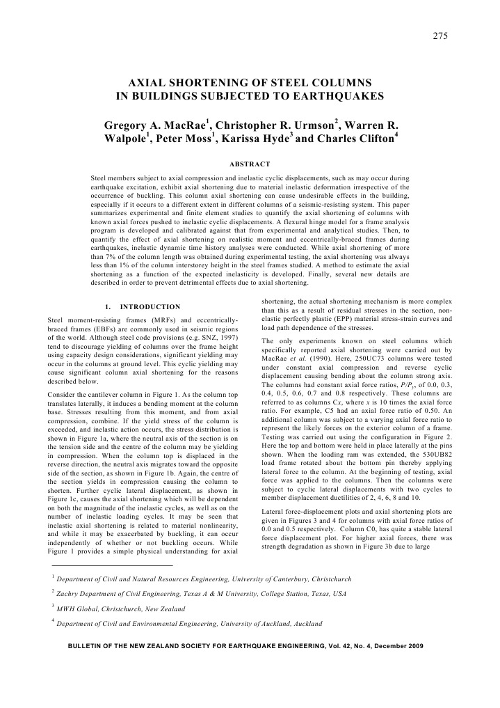Axial Shortening of Steel Columns in Building Subjected To Earthquakes ...