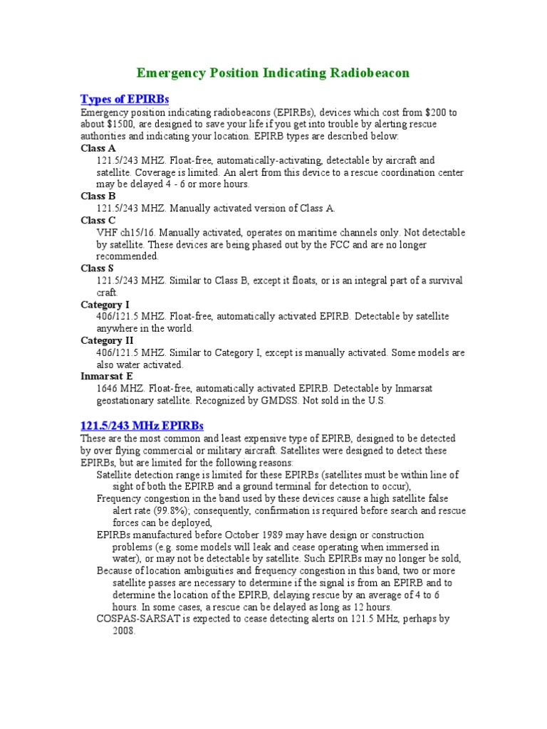 EPIRB Facts Sheet | PDF | Emergency Services | Rescue