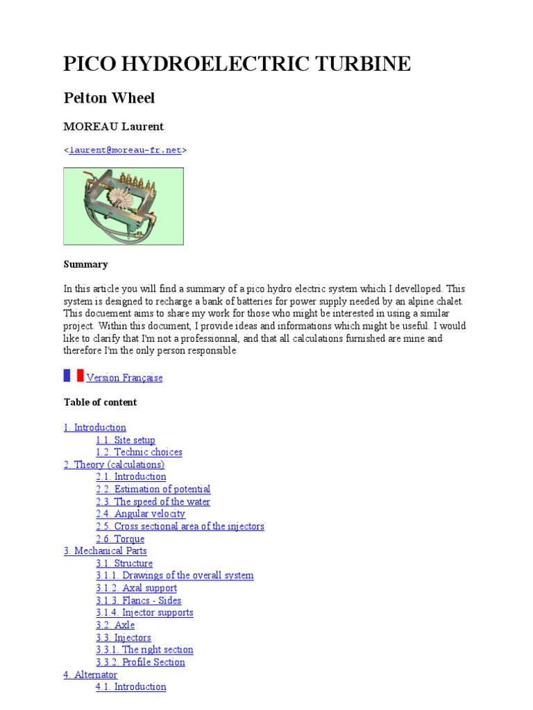 Pico Hydroelectric Turbine: Pelton Wheel | PDF | Power (Physics) | Turbine