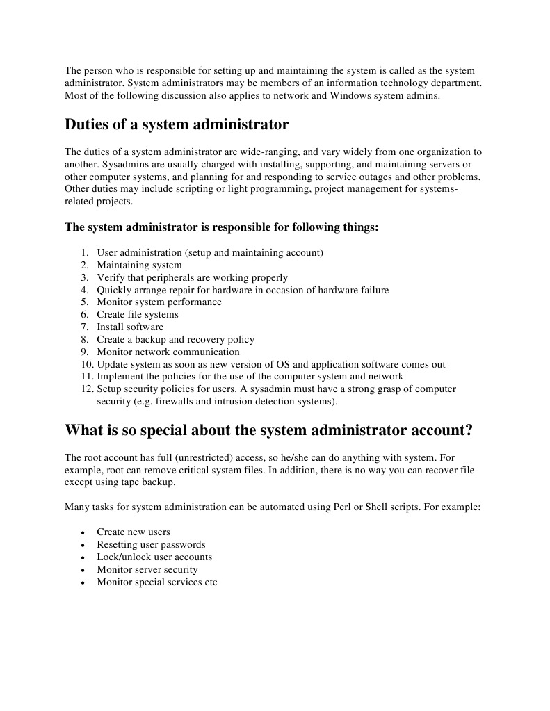 System Administrator Roles and Duties | PDF | System Administrator ...
