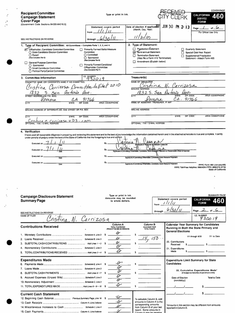 460 - 06-30-2011 Semi-Annual (Councilmember) | PDF | Money | Business
