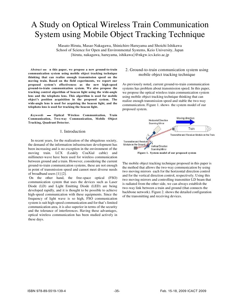 Optical Wireless Train Communication System using Mobile Tracking | PDF ...