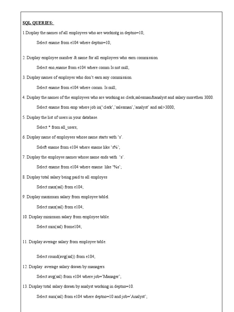 Lab Record For Dbms | Download Free PDF | Table (Database) | Sql