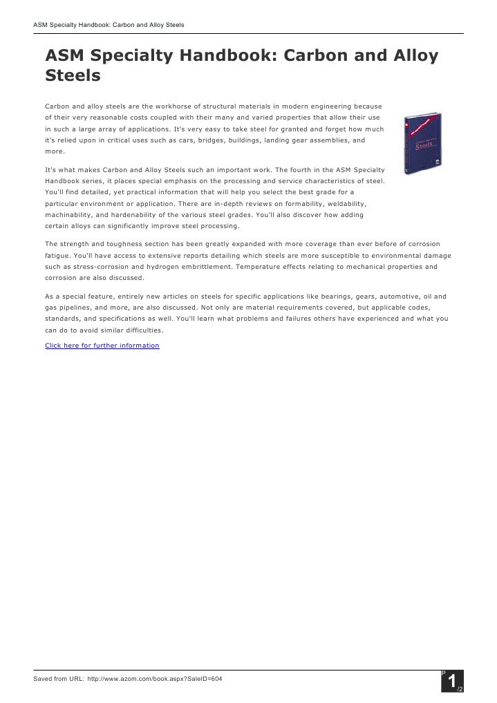 ASM Specialty Handbook Carbon and Alloy Steels | PDF | Alloy | Steel