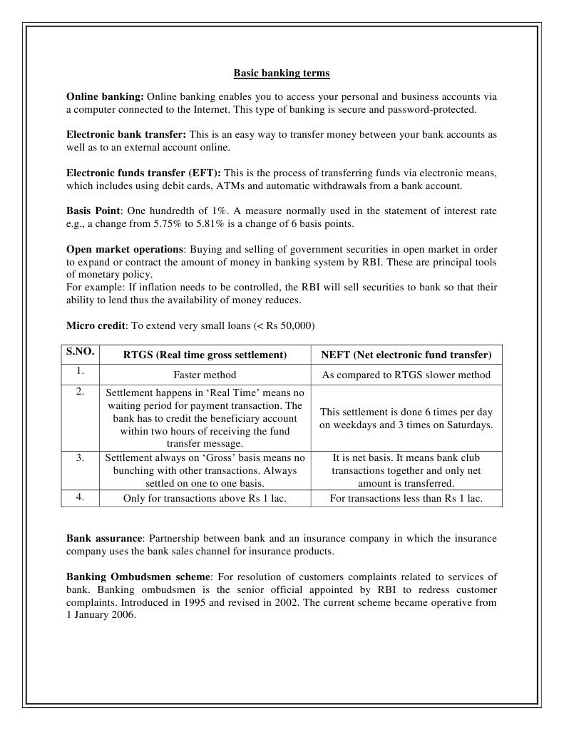 Basic Banking Terms | PDF | Cheque | Payments