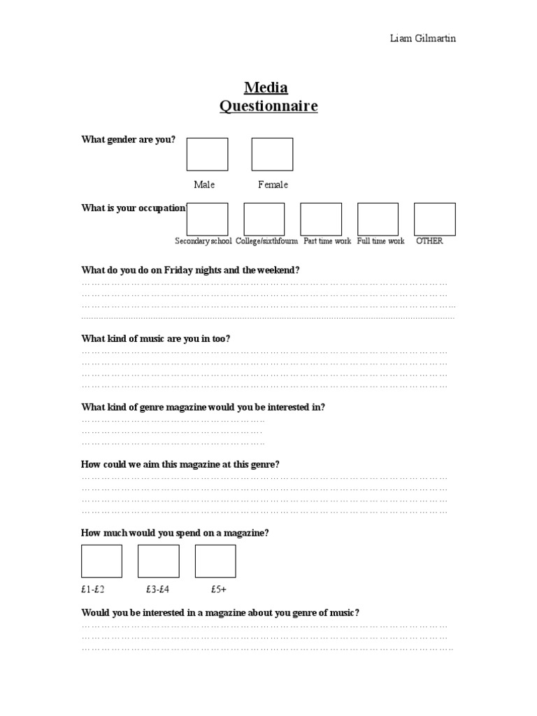 Media Questionnaire | PDF