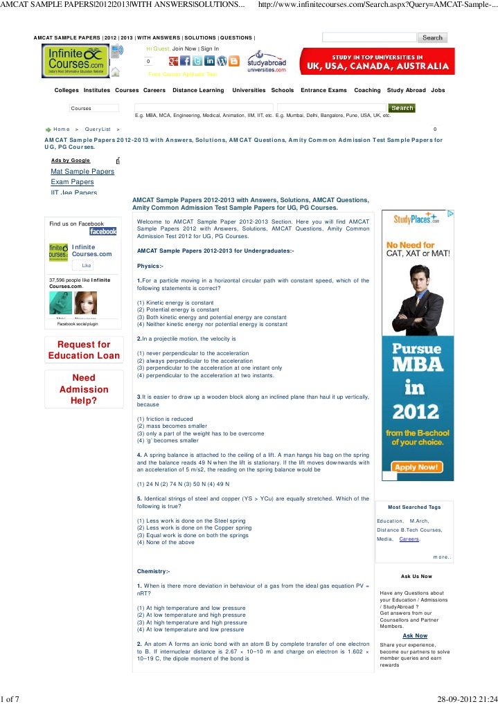 Amcat Sample Papers 2012 2013 With Answers Solutions Questions | PDF | Mass Media | Waves