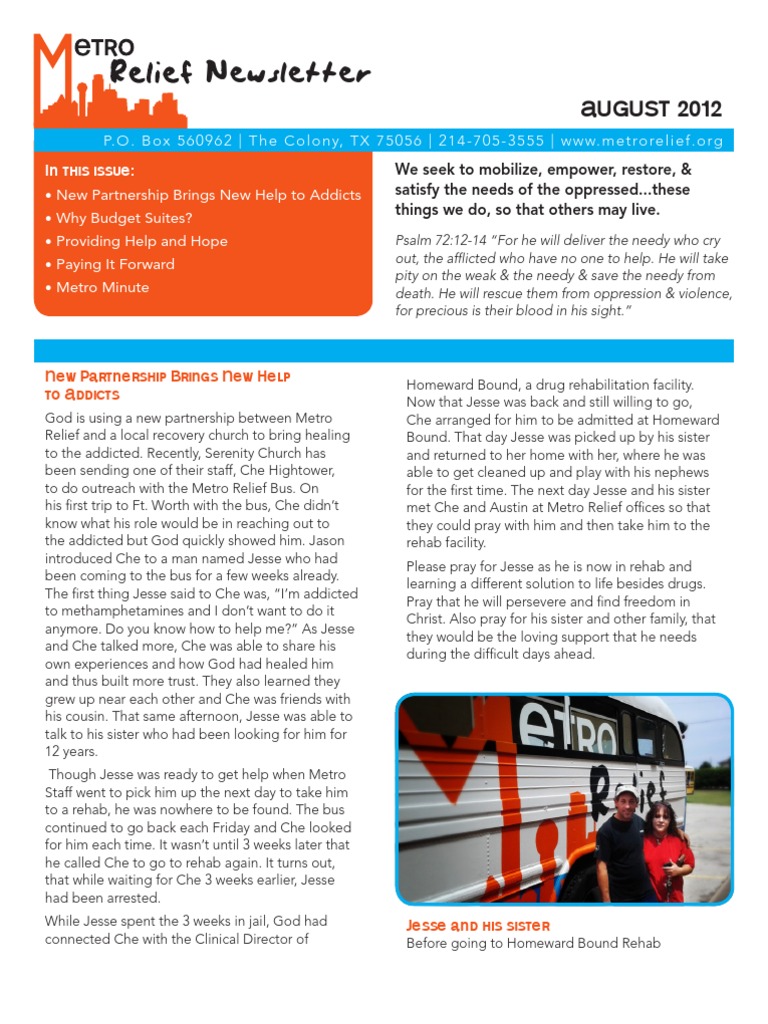 Metro Relief Newsletter Aug12 WEB | PDF | Homelessness | Drug ...